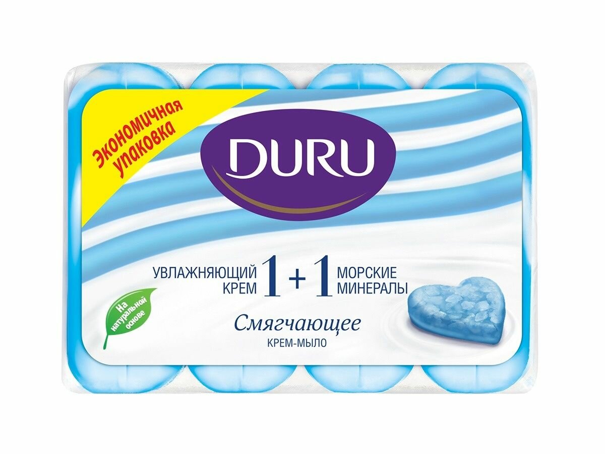 Крем-мыло DURU Cream, Sea Minerals, экопак, смягчающее, туалетное 4х90 г