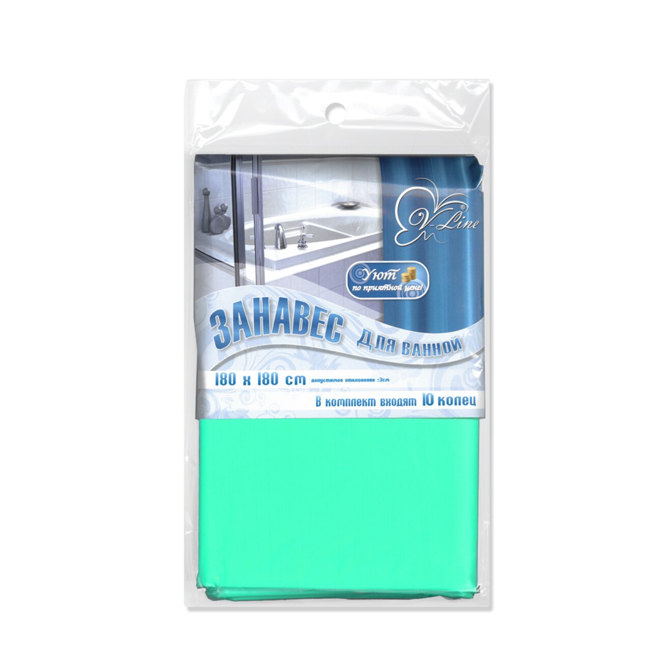 Занавеска для ванной Зеленая 180x180 см полиэтилен - влагостойкая и практичная