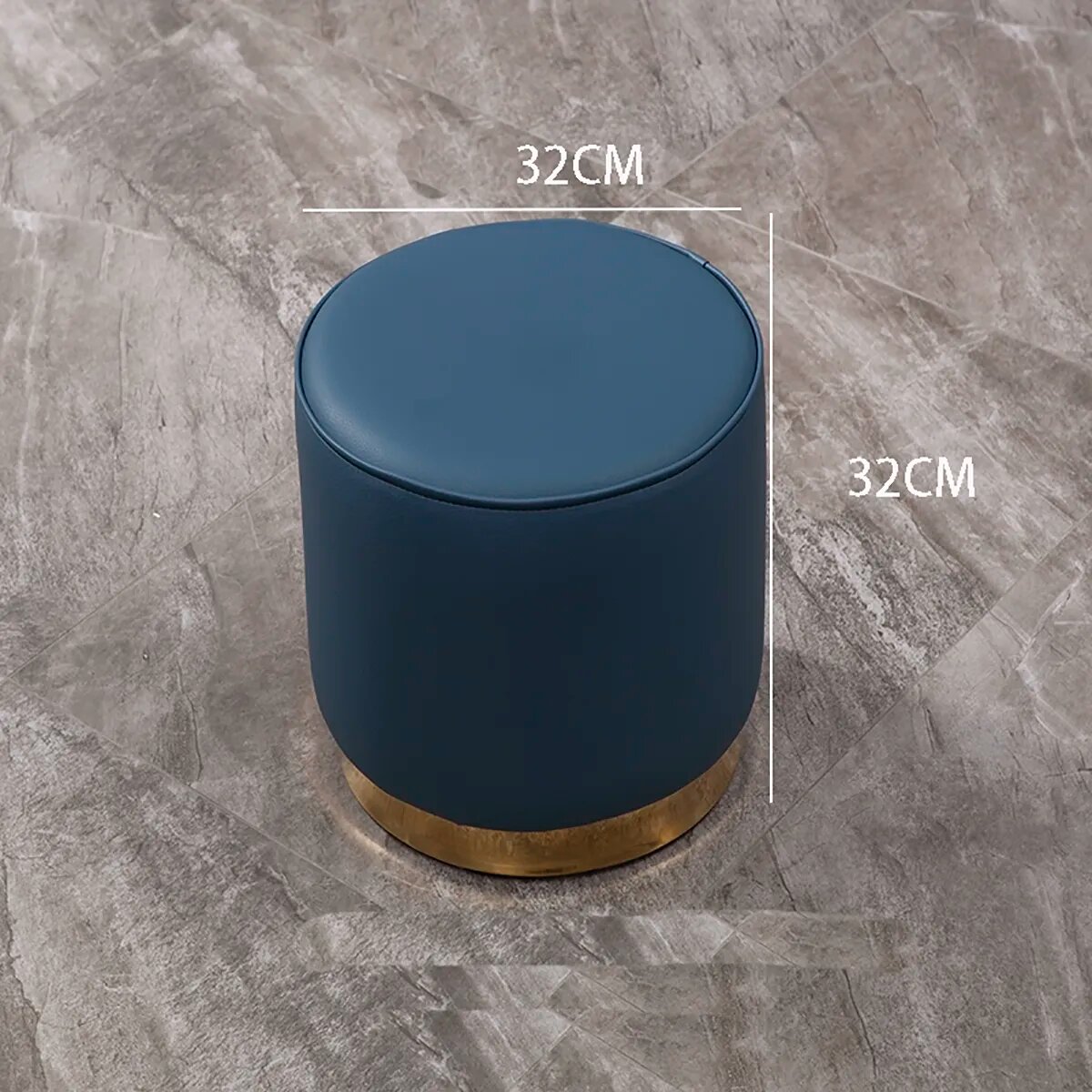 Пуф цилиндрический кожаный на металлическом основании Leo (синий маленький 32*32 см)