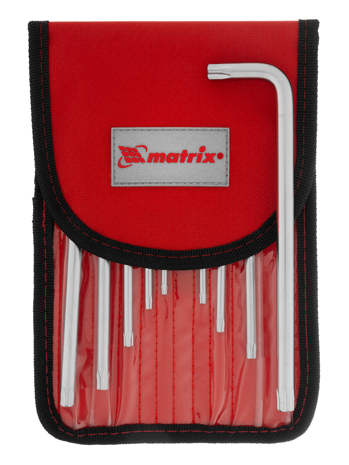 Набор ключей имбусовых Matrix TORX-TORX Tampered 9 шт, T10-T50, CrV, удлиненные, сатин, чехол 12313