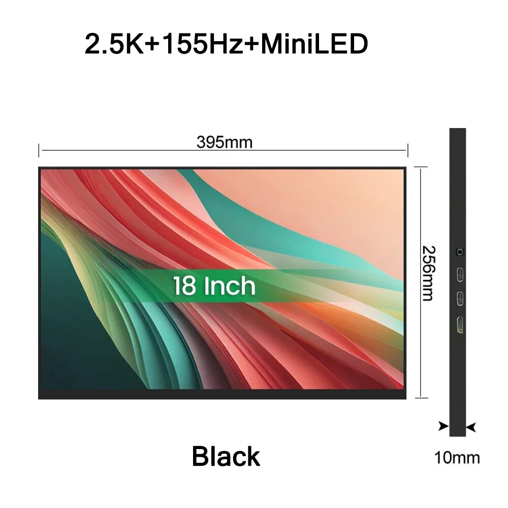 REALZA 18-дюймовый портативный монитор 2.5K MiniLED Black, Европейская вилка (EU Plug)