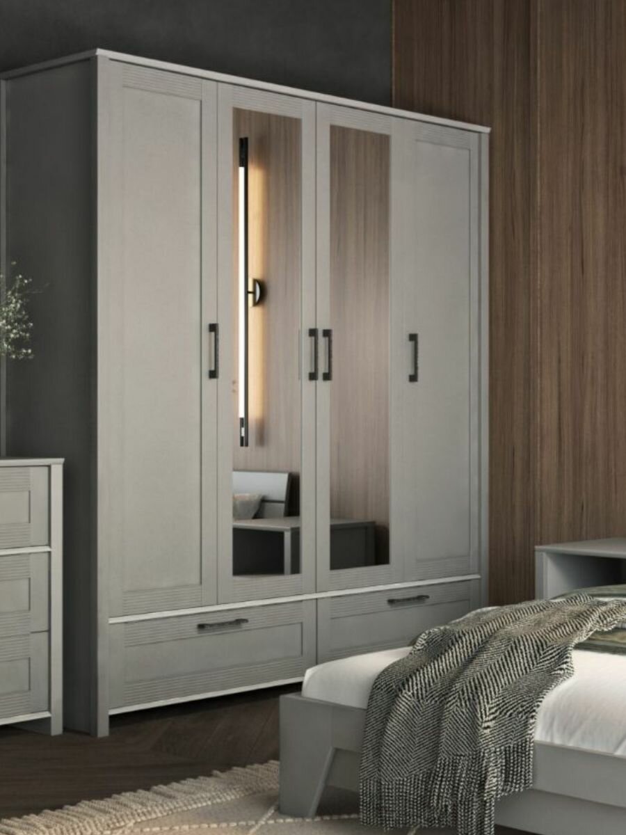 Шкаф Ставропольмебель Палермо, распашной, 4 двери, серый, с зеркалом, 186 см x 211 см x 58 см