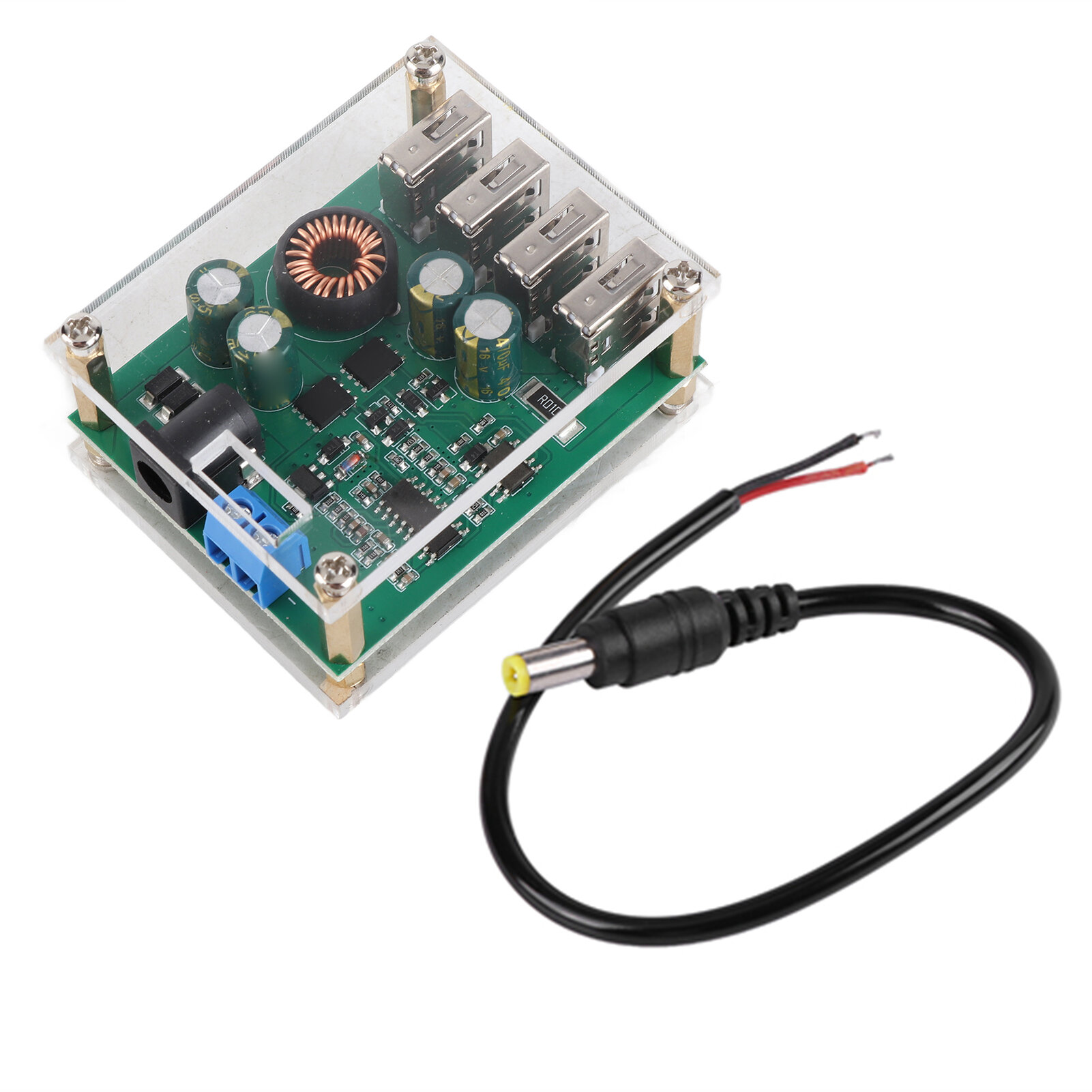 DC-DC преобразователь 7-60 В в 5 В 5 А с 4 USB-выходами, понижающий преобразователь напряжения, корпус.