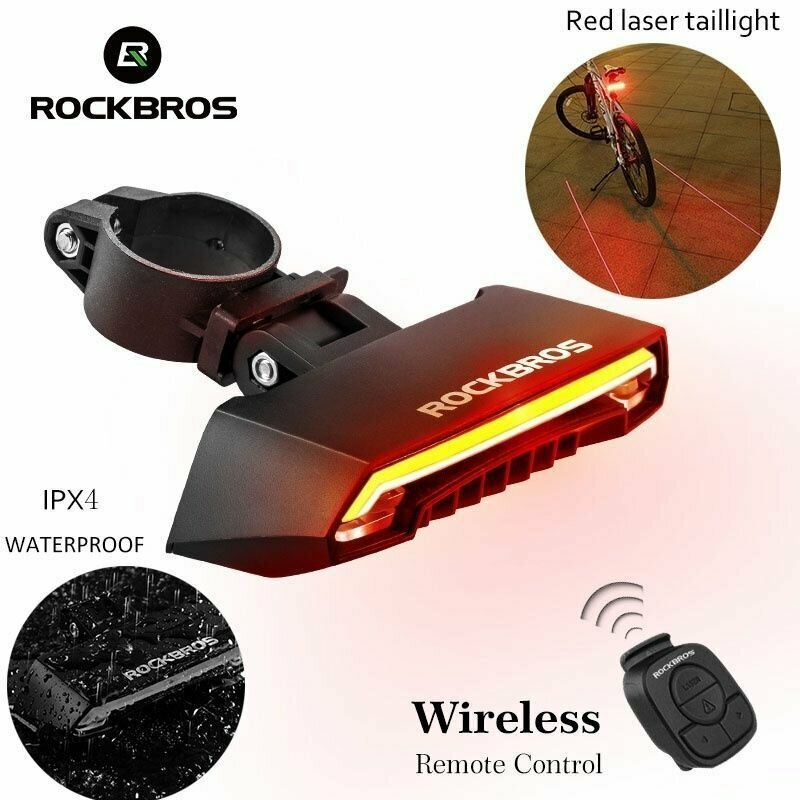 Фонарь задний ROCKBROS дистанционное управление поворотниками и стоп, USB，Велосипедный указатель поворота