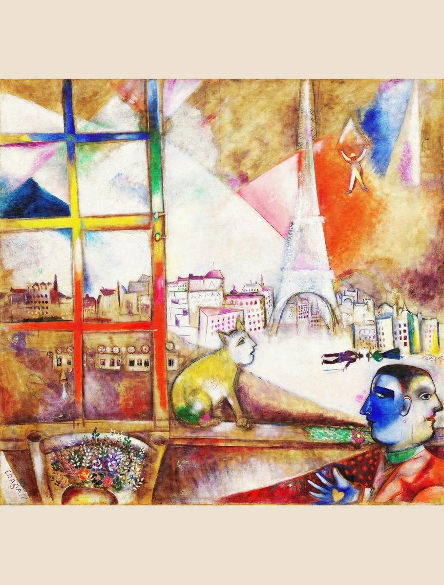 Плакат, постер Вид Парижа из окна. Марк Шагал на бумаге, размер 42х60см