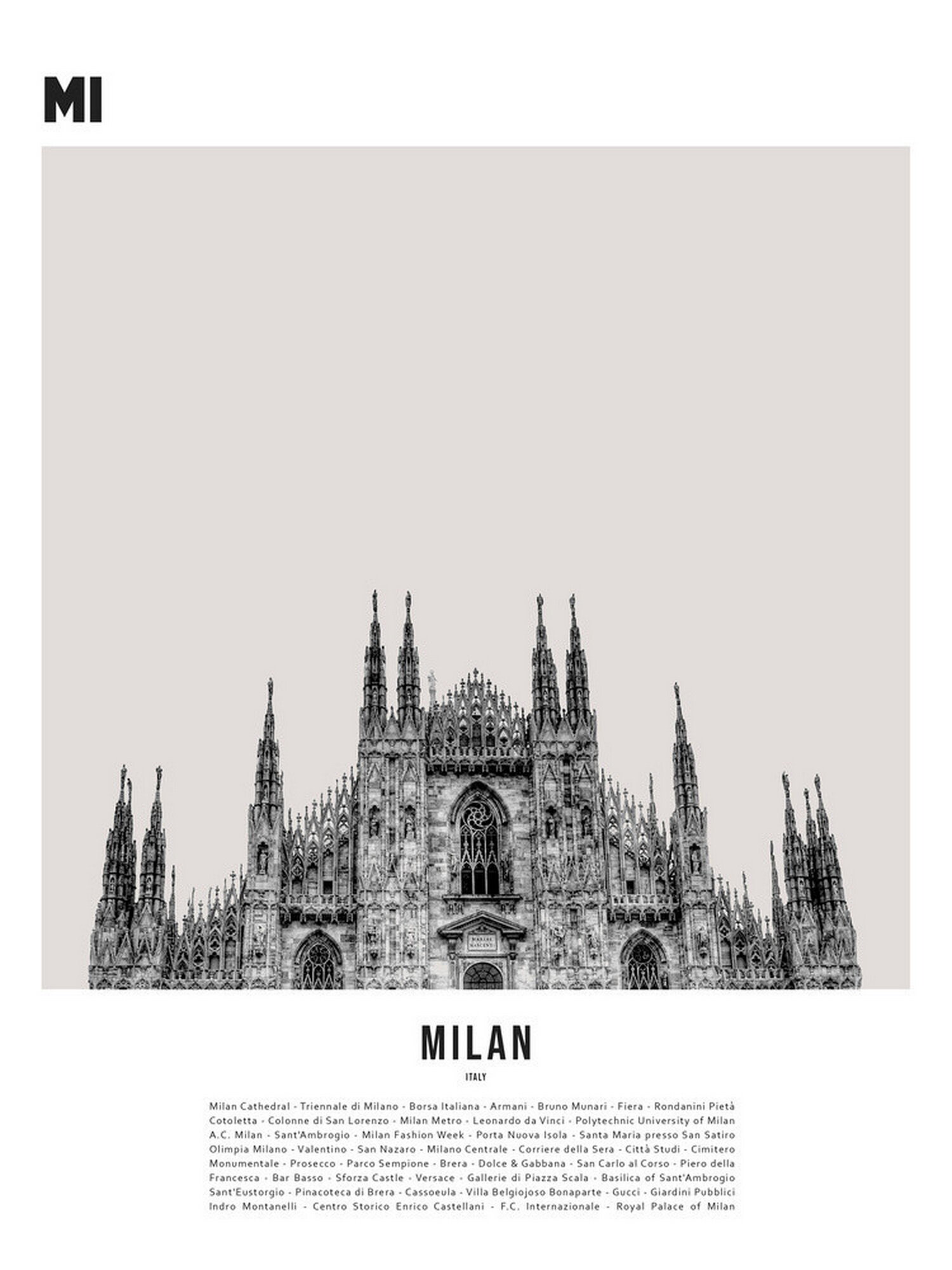 Плакат, постер Милан. Архитектурный постер на бумаге, размер 60х84см