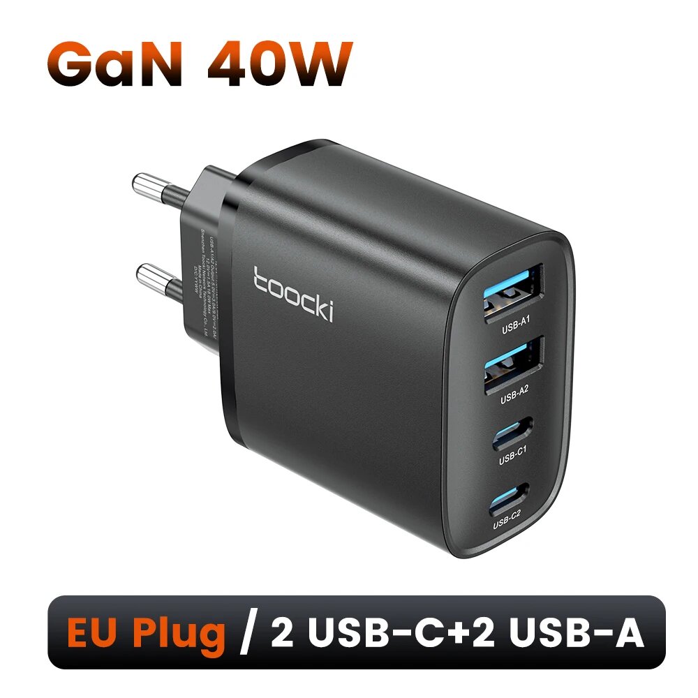Toocki 40W GaN зарядное EU Plug 2 USB-C + 2 USB-A