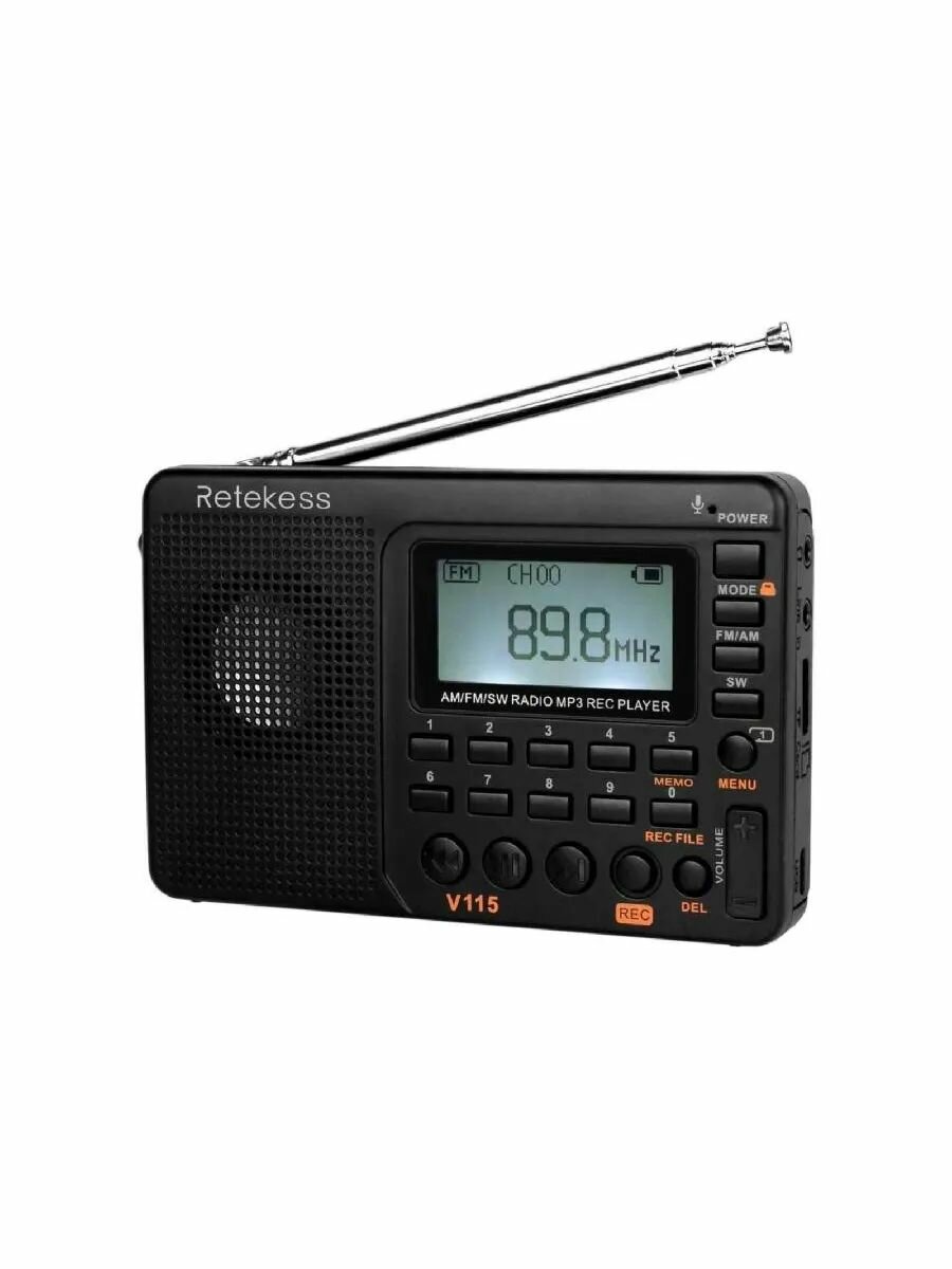 Радиобудильник Retekess V115 Запись эфира на SD Приём AM/FM/SW/LW Питание Type-C + АКБ 2000 мАч
