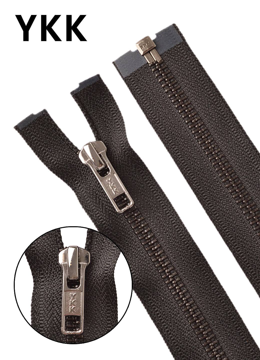 Молния YKK металлическая Т5, тёмный никель, 90 см, 1шт/упак, чёрный