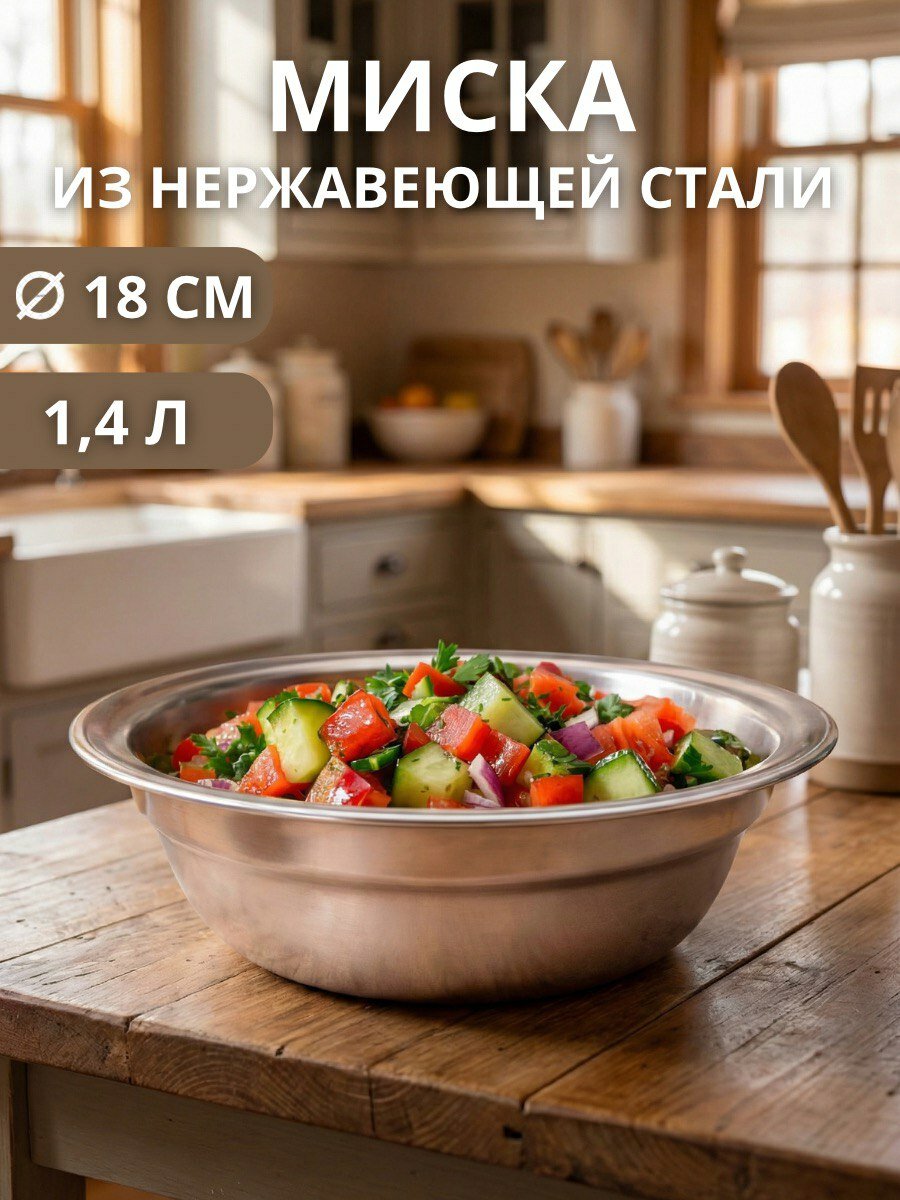 Миска металлическая кухонная 1,4 л Termico, нержавеющая сталь, диаметр 18 см