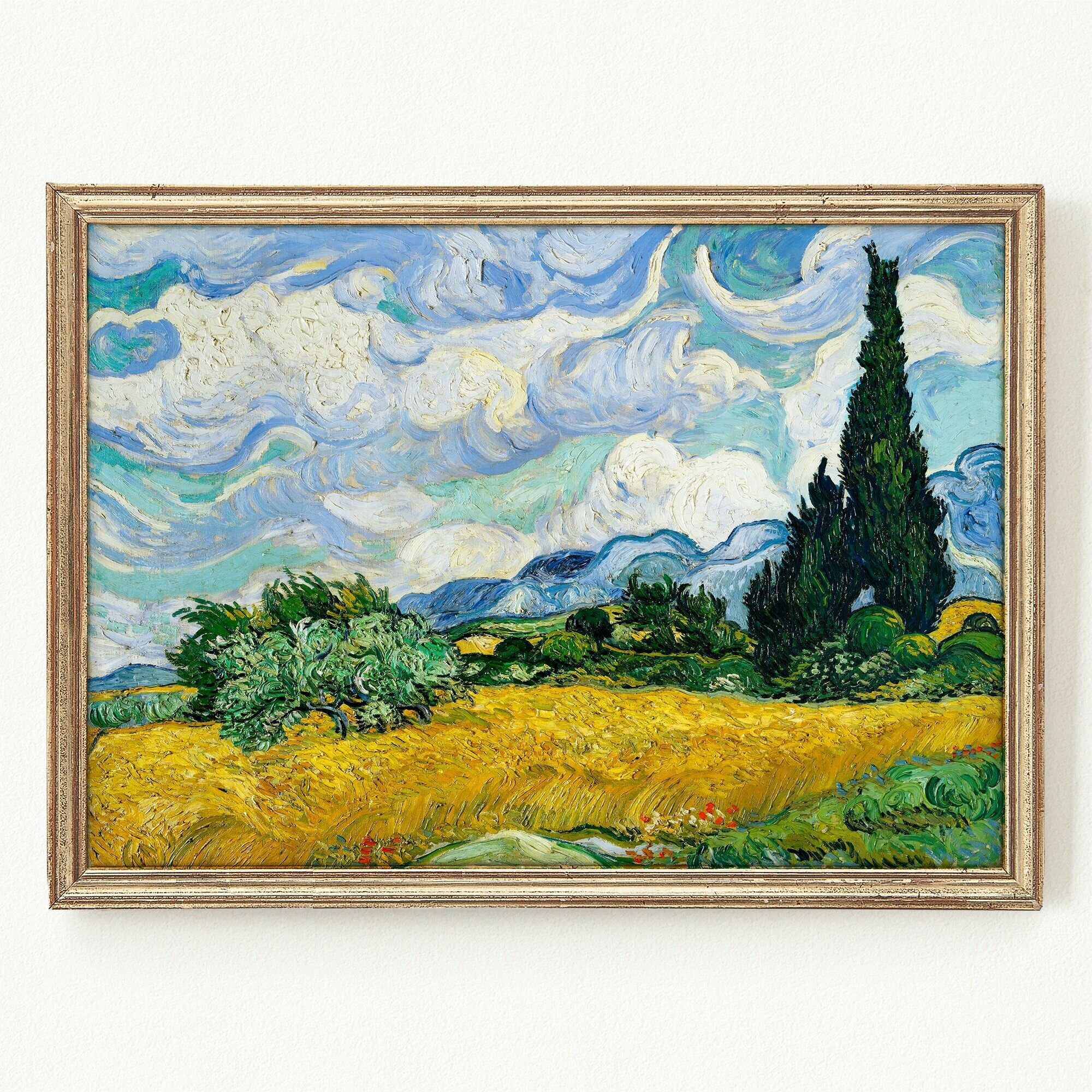 Постер "Пшеничное поле с кипарисами - Винсент ван Гог", 21х30 см (без рамки)