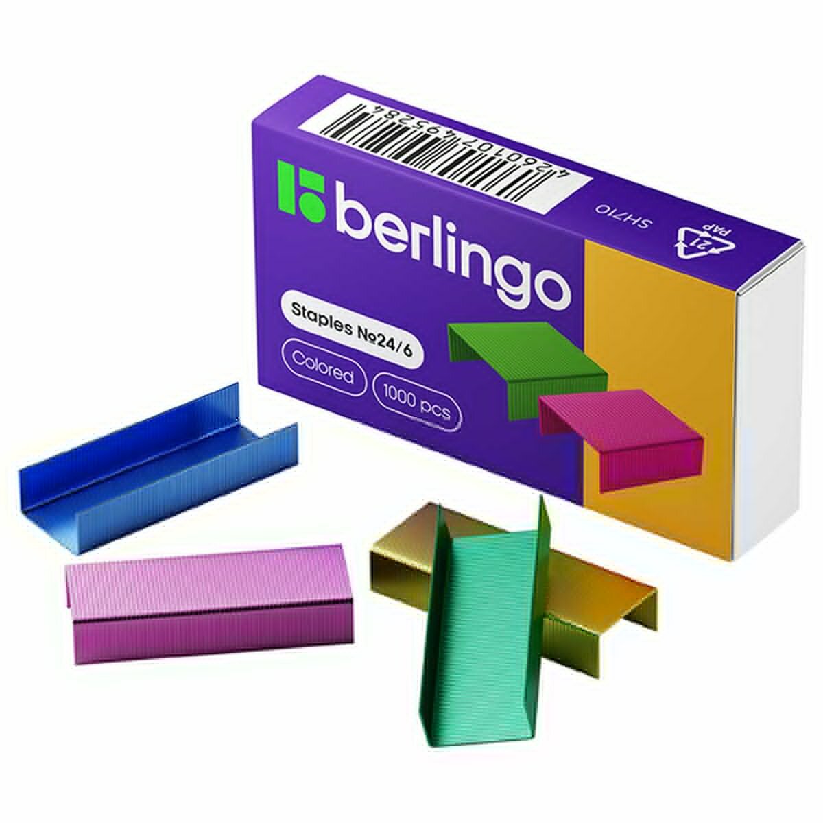 Скобы для степлеров Berlingo, №24/6, цветные, 1000шт. (SH710), 400 уп.