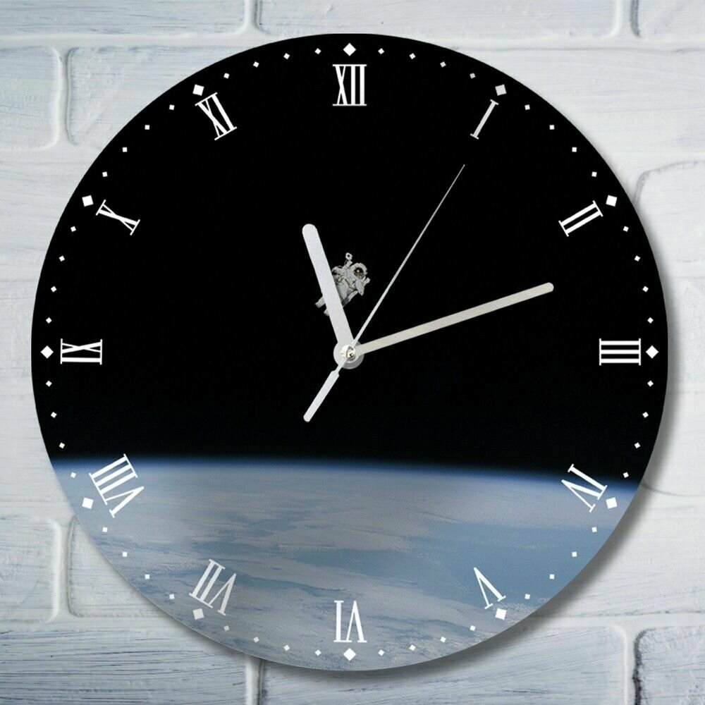 Настенные часы, деревянные, бесшумные, УФ печать пейзаж космонавт - 7162