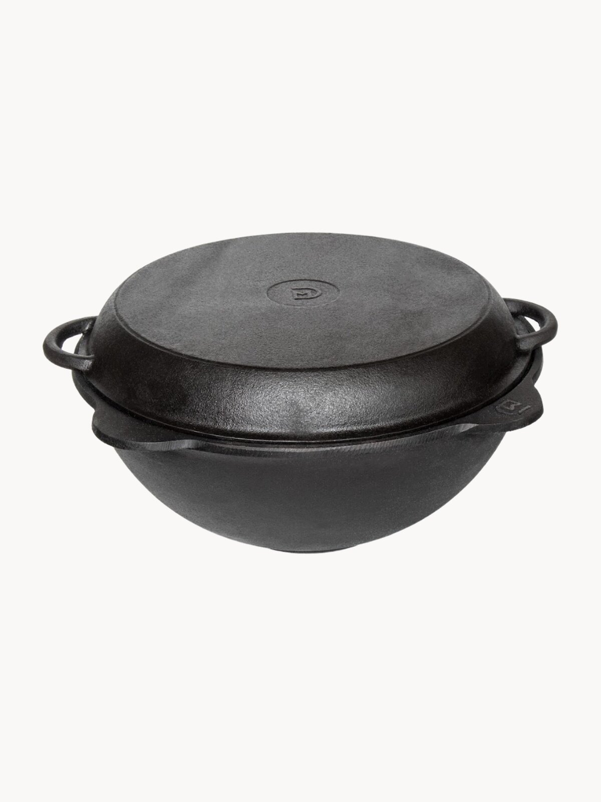 Казан с крышкой сковородкой 10 л (плоское дно) чугунный узбекский DavrMetall