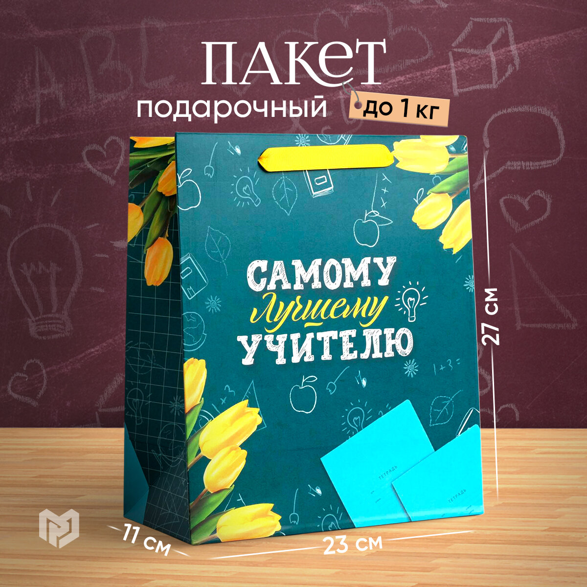 Пакет подарочный «Самому Лучшему Учителю», ML 27 × 23 × 11,5 см