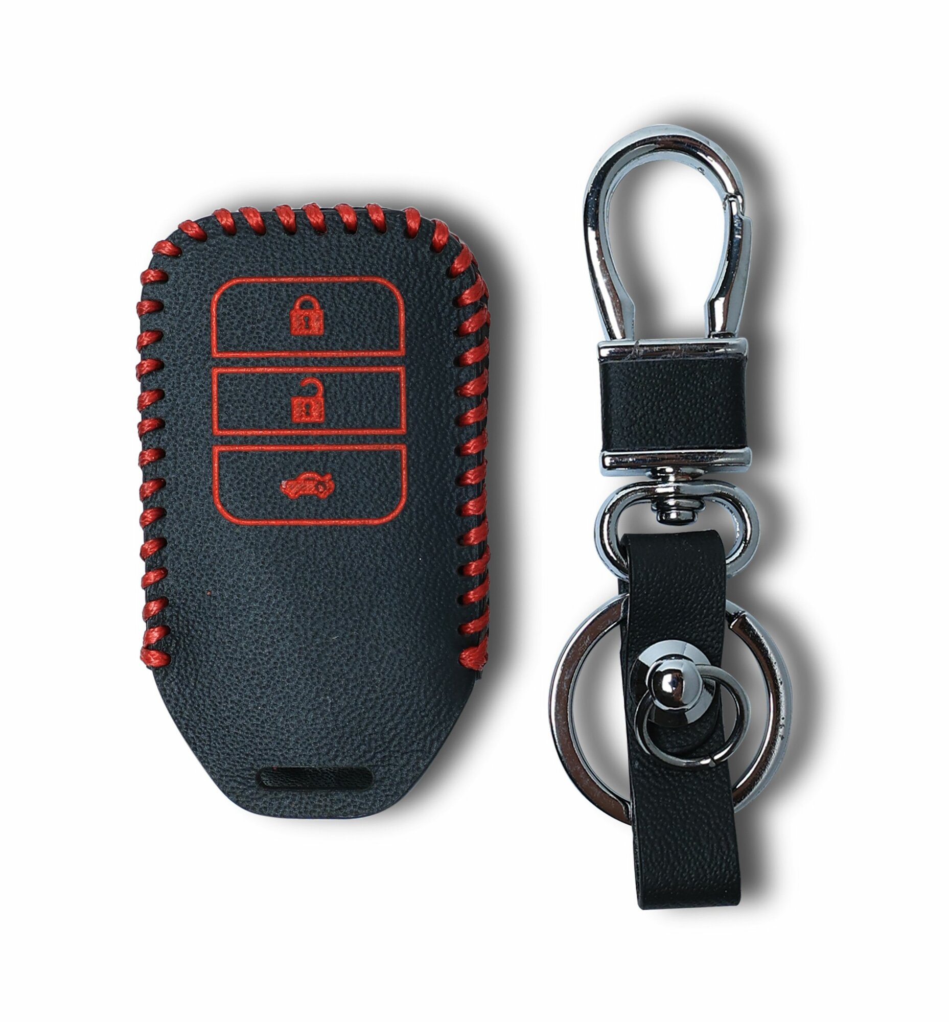 Чехол для автомобильного ключа Honda (Хонда) Цвет Черный нить Красная