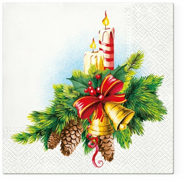 #TL803000 Салфетка трехслойная для декупажа "Колокольчик& Свечи" 33 x 33 см PAW Decor Collection 4 шт