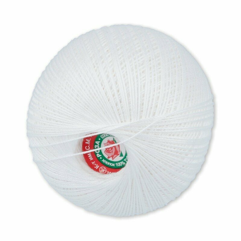 Пряжа СПБ Роза 100% мерсеризованный хлопок 6 шт. х 50 г 330 м №0101 (001) Белый
