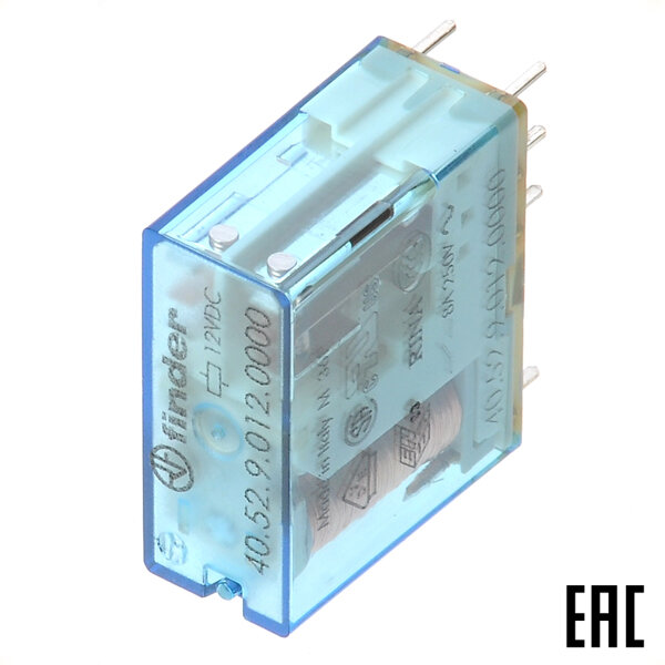 Реле промежуточное 40.52.9.012.0000 12В DC 8А катушка 0,65Вт 2 переключающихся контакта серия 40 Finder
