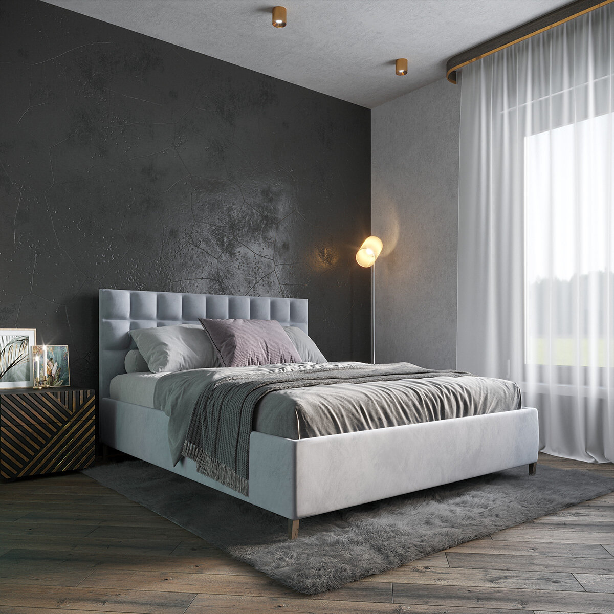 Мягкая кровать с настилом NS Prime светло-серый велюр, 180х186, без ножек