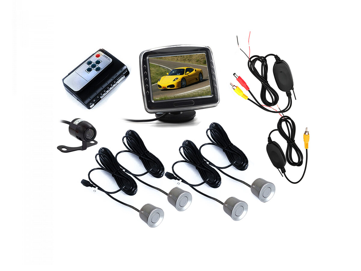 MasterPark 602-4-W-SILVER (K84143STA) (с серебряными датчиками) беспроводной парктроник с камерой заднего хода, 4мя датчиками и монитором