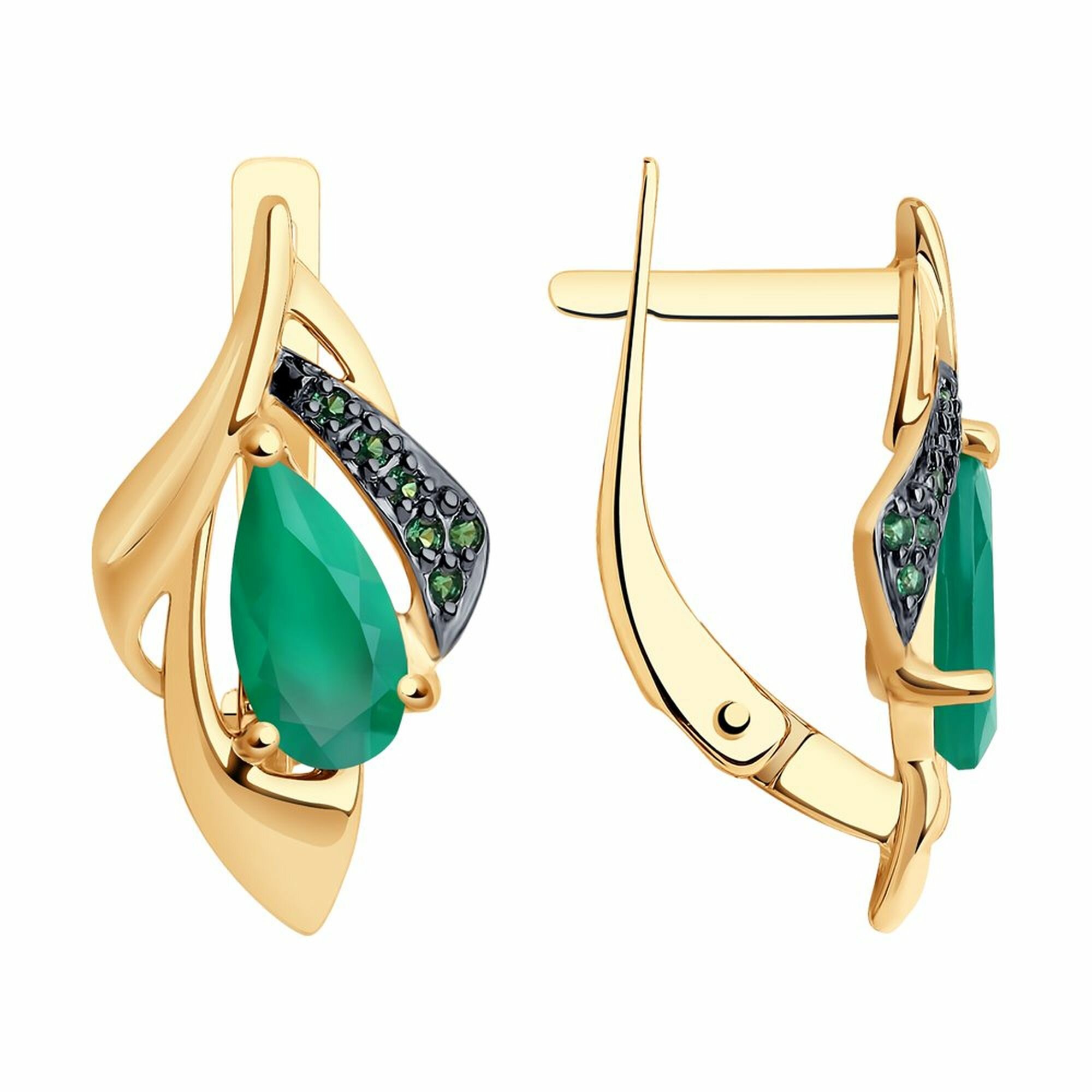 Серьги, красное золото, 585 проба, агат, фианит