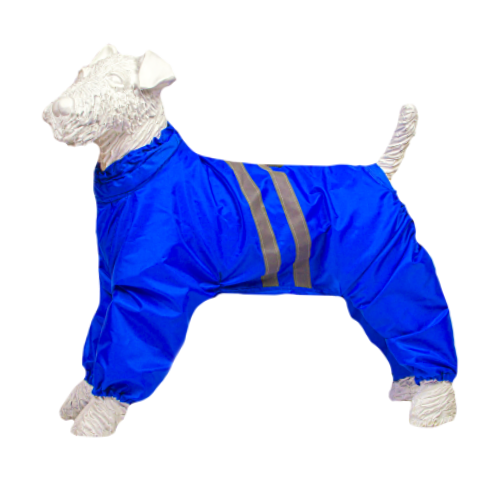 Комбинезон-дождевик для КАВАЛЕР-КИНГ-ЧАРЛЬЗА-СПАНИЕЛЯ кобеля, повышенной прочности, со светоотражающими полосами, цвет василек