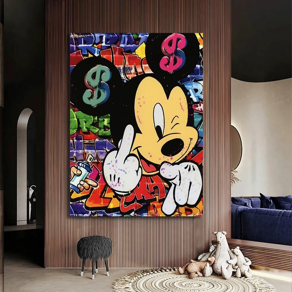 Постер мотивация, успешный Микки Маус , картина на холсте, 40х60 см.