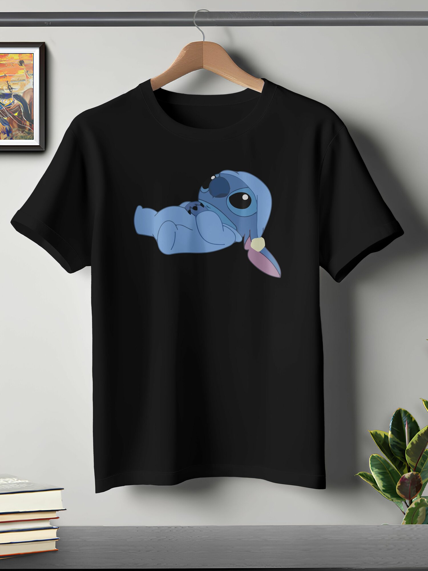 Футболка ONEQ унисекс 46-48 (M) размер с принтом Стич, черная