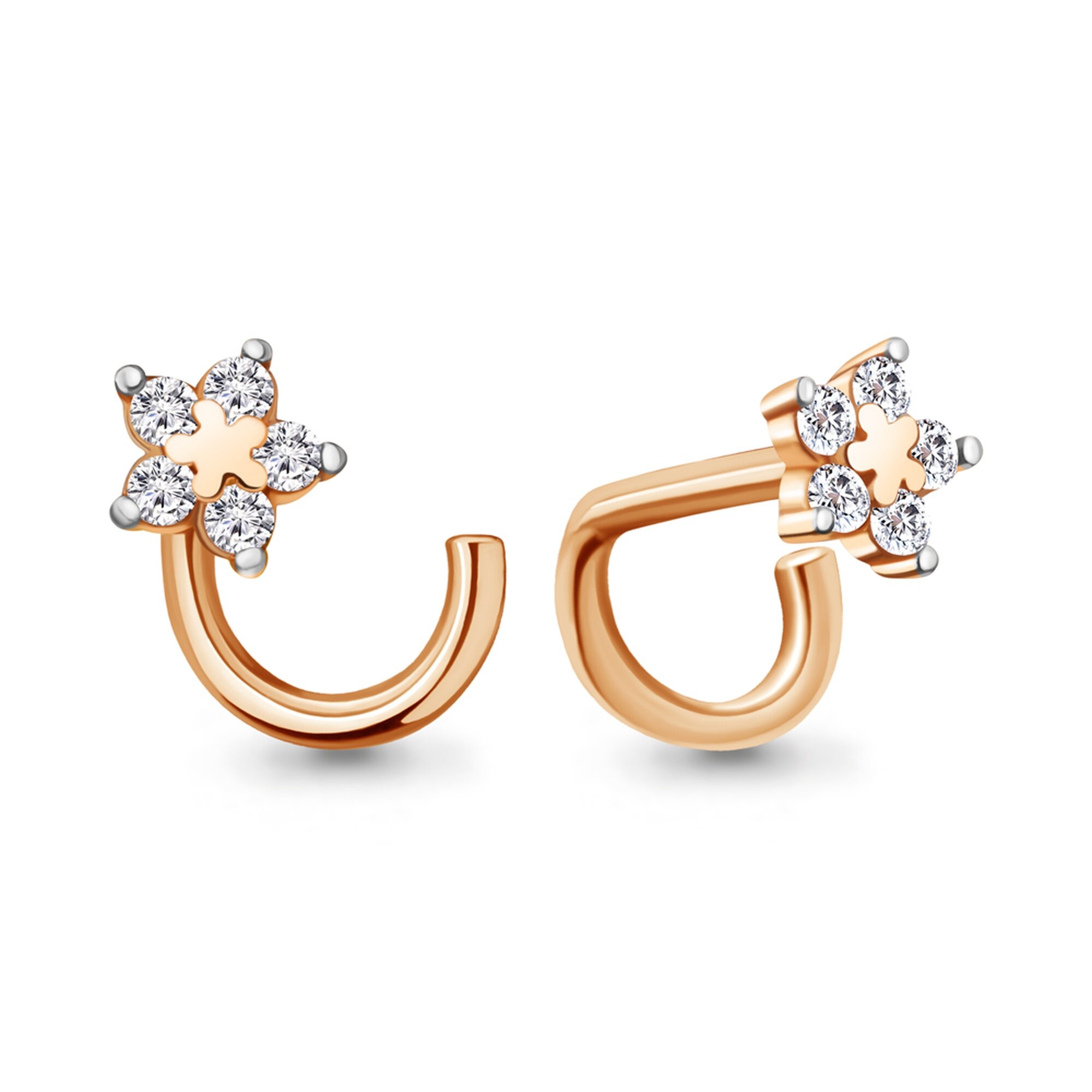 Пирсинг в нос, красное золото, 585 проба, бриллиант