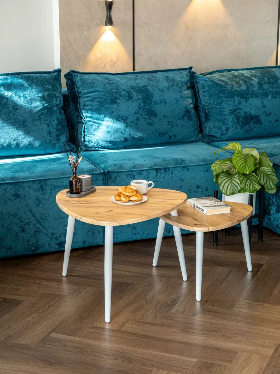 Двойной журнальный стол трансформер Mr. Koff, МДФ/металл, треугольный