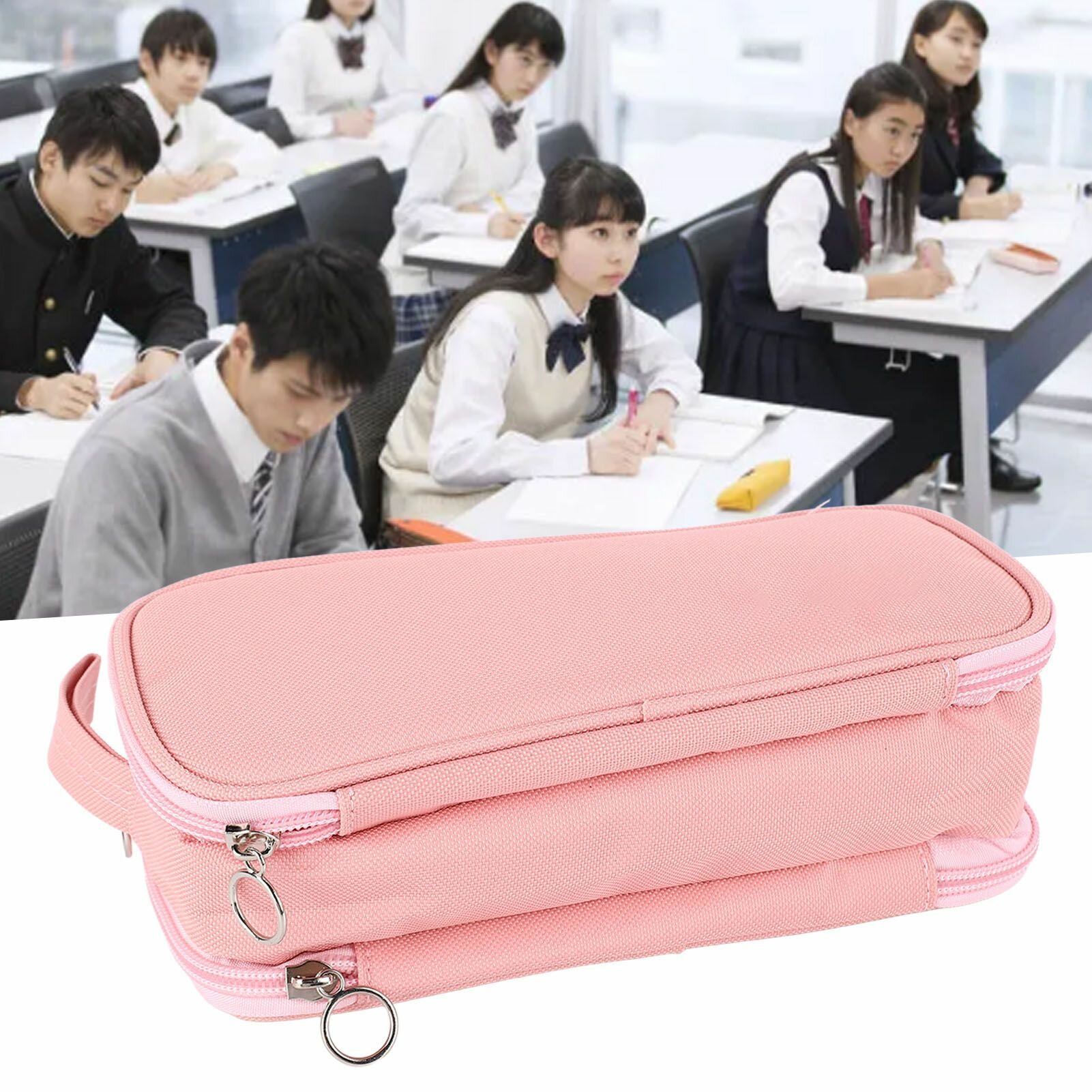 Сумка-карандаш большой емкости, универсальный холщовый пенал, портативная сумка-карандаш на молнии для студентов, школьных путешествий, розовый цвет