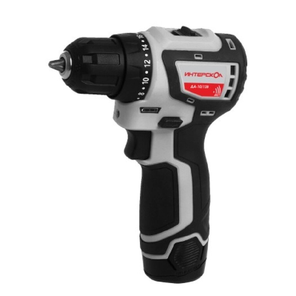 ИНТЕРСКОЛ ДА-10/12В бесщеточная аккумуляторная дрель-шуруповерт [687.1.2.70] { Li-ion, картон, 2 аккум, 1,5Ач }