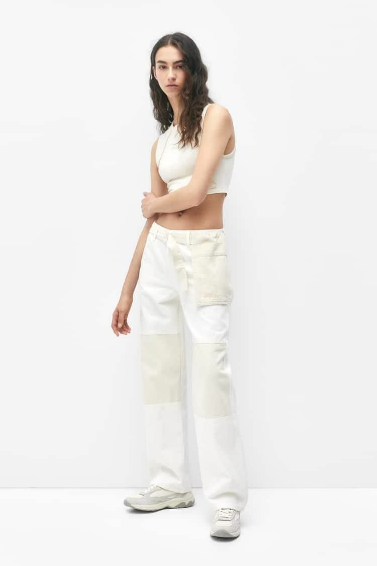 Брюки карго Pull & Bear Весна-лето 2023, размер 10, белый — фото 1
