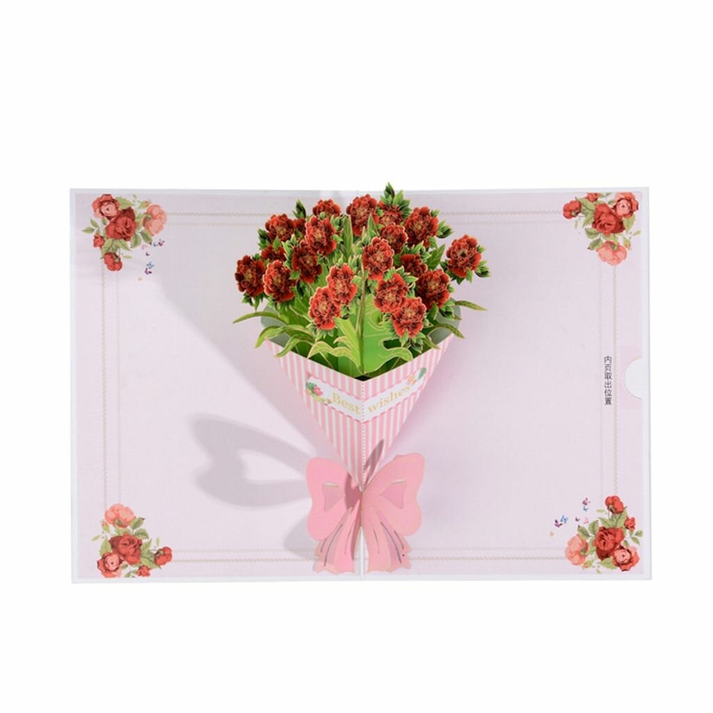 Всплывающая трехмерная поздравительная открытка на День матери с конвертом для заметок, объемным пионом