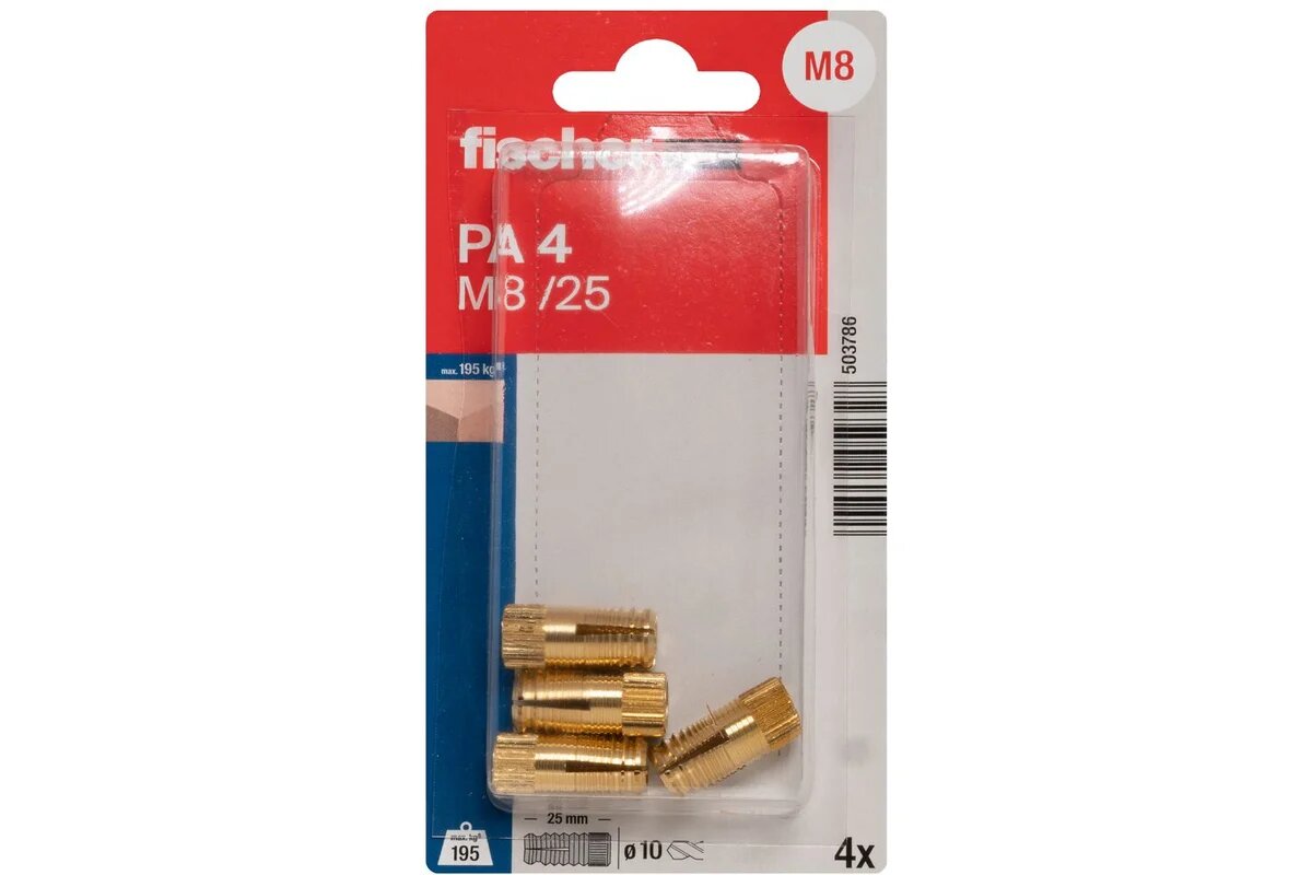 Fischer PA 8/25 дюбель для ДСП и полнотелых материалов, 4 шт, 503786 для мебели