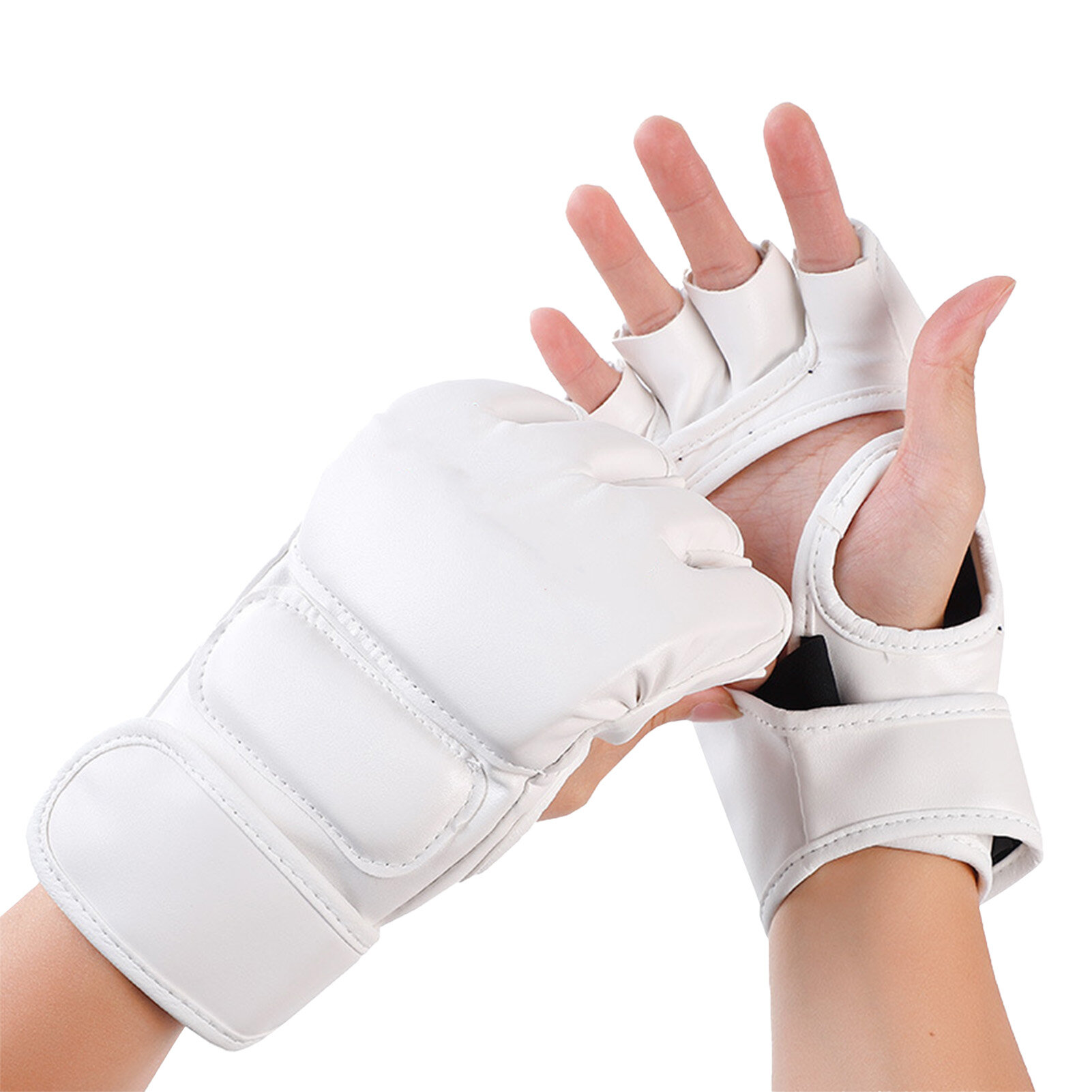 Боксерские перчатки с полупальцами, боксерские перчатки с открытыми ладонями для боя, кикбоксинга, спарринга, для мужчин и женщин, бокса, тренировок, белого цвета