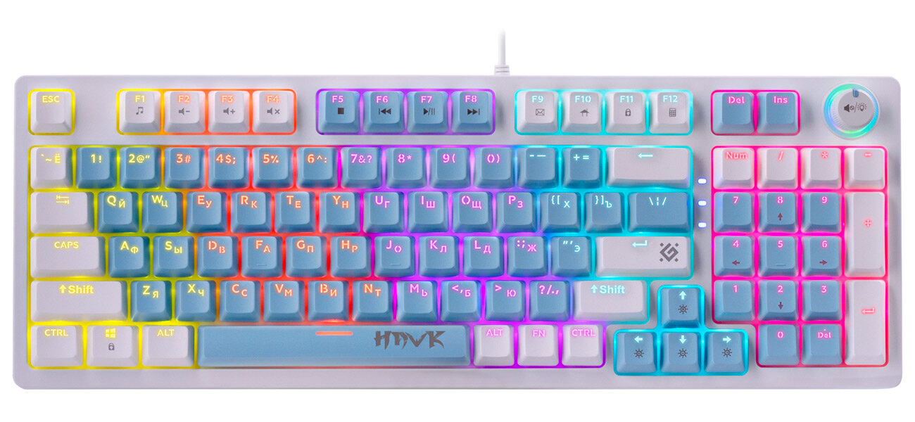 Механическая клавиатура Defender Hawk GK-418 RU, голубой, радужный, 97 кнопок, коричневый свитч (45422)