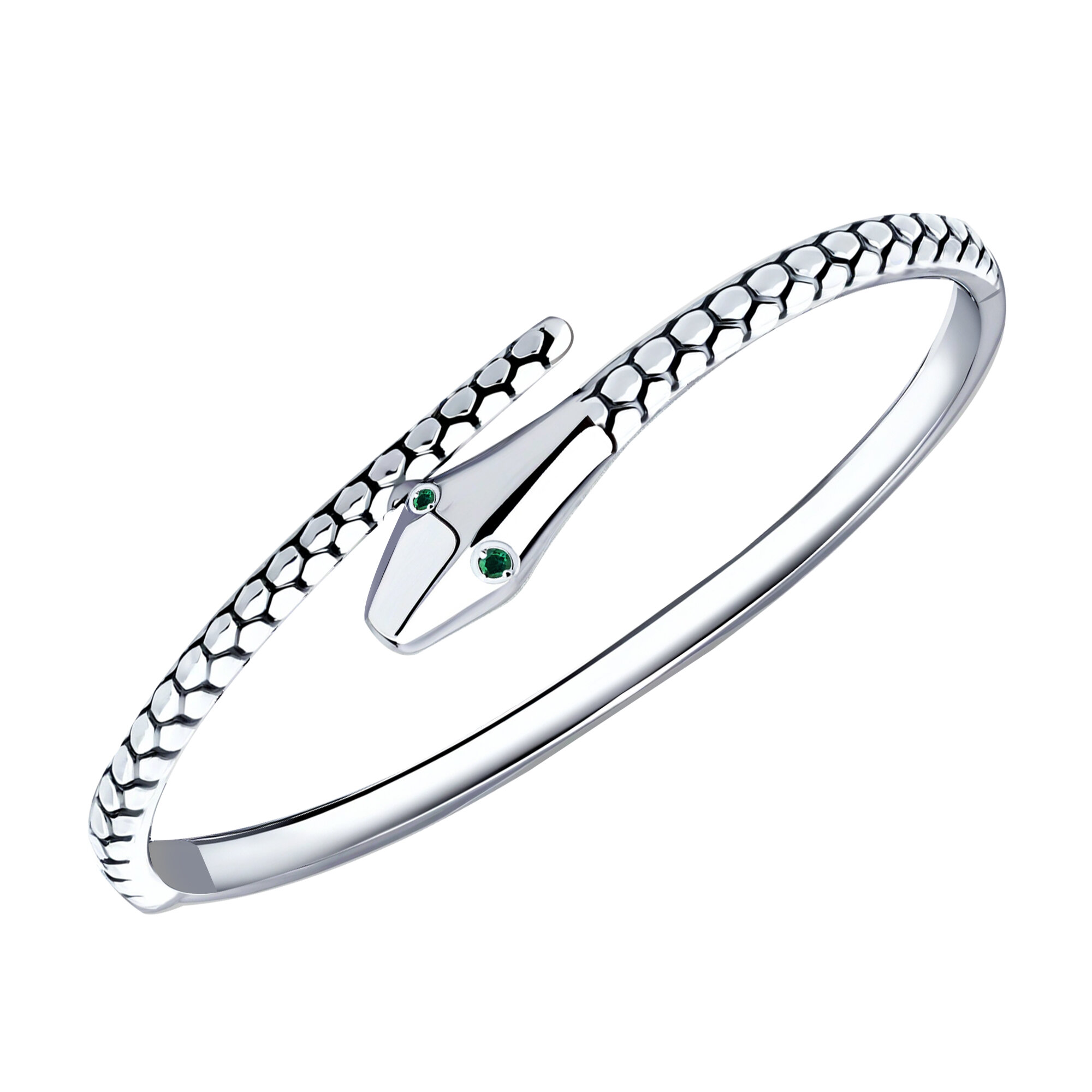 Жесткий браслет, серебро, 925 проба, родирование, эмаль, фианит