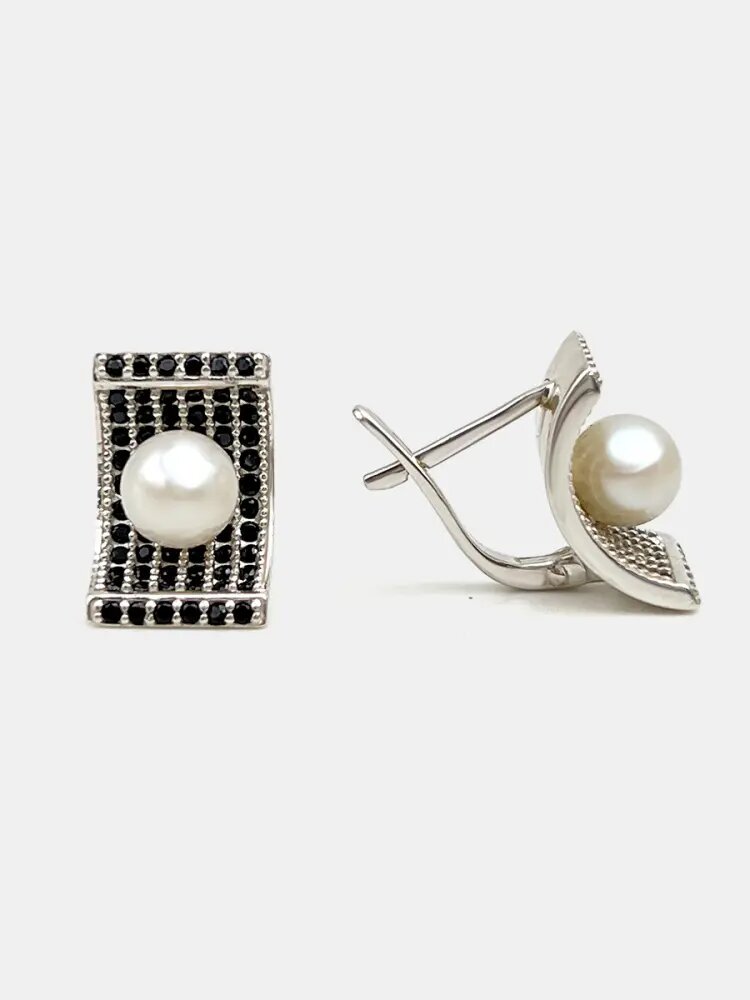 Серьги, серебро, 925 проба, жемчуг, шпинель