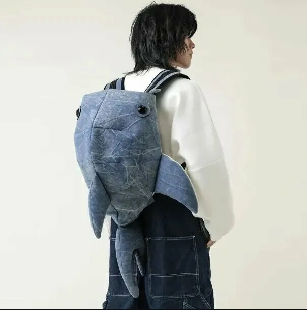 Рюкзак с изображением акулы，Используйте интересные，Сумка кроссбоди холст, молния, наплечный ремень,