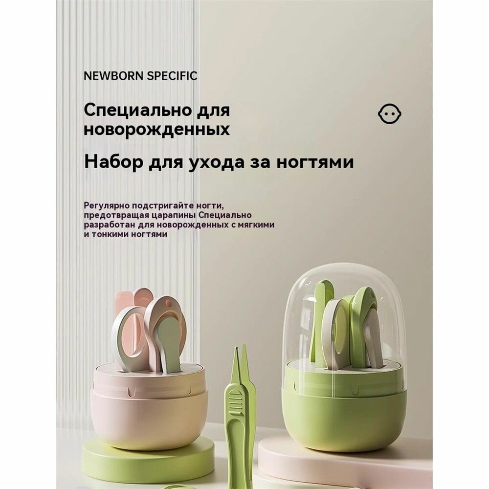 ROXY-KIDS Набор для ухода за новорожденным LEAF 5 в 1 детские маникюрные ножницы, кусачки для маникюра, пилочка, пинцет 0+, цвет зеленый с коричневым