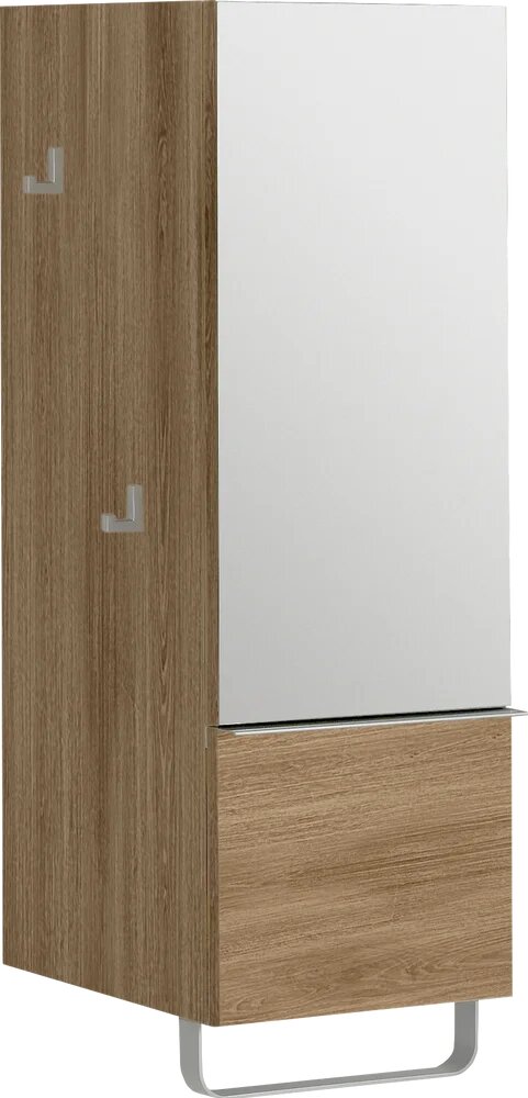 Шкаф-пенал для ванной с зеркалом Jacob Delafon Odeon Up EB893D R подвесной, с зеркалом, 35 см, светлое дерево, матовый, с ящиком, с дверками, фурнитура хром, в стиле лофт