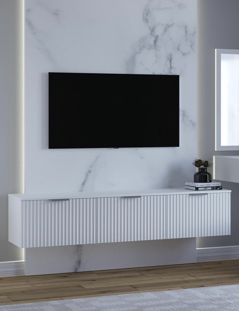 Тумба подвесная Владимирская мебельная фабрика Адалин, ЛДСП, белая, 164x37.7x35 см, 3 ящика