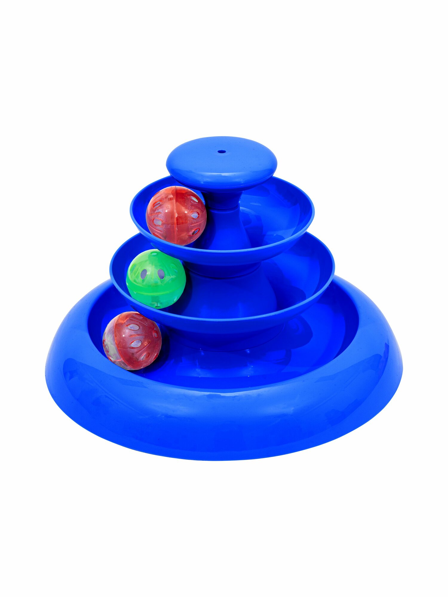 Игрушка для кошек ZooOne "Пирамида 2", три уровня, с шариками, ширина 24 см, высота 16 см, синяя, 62-1529