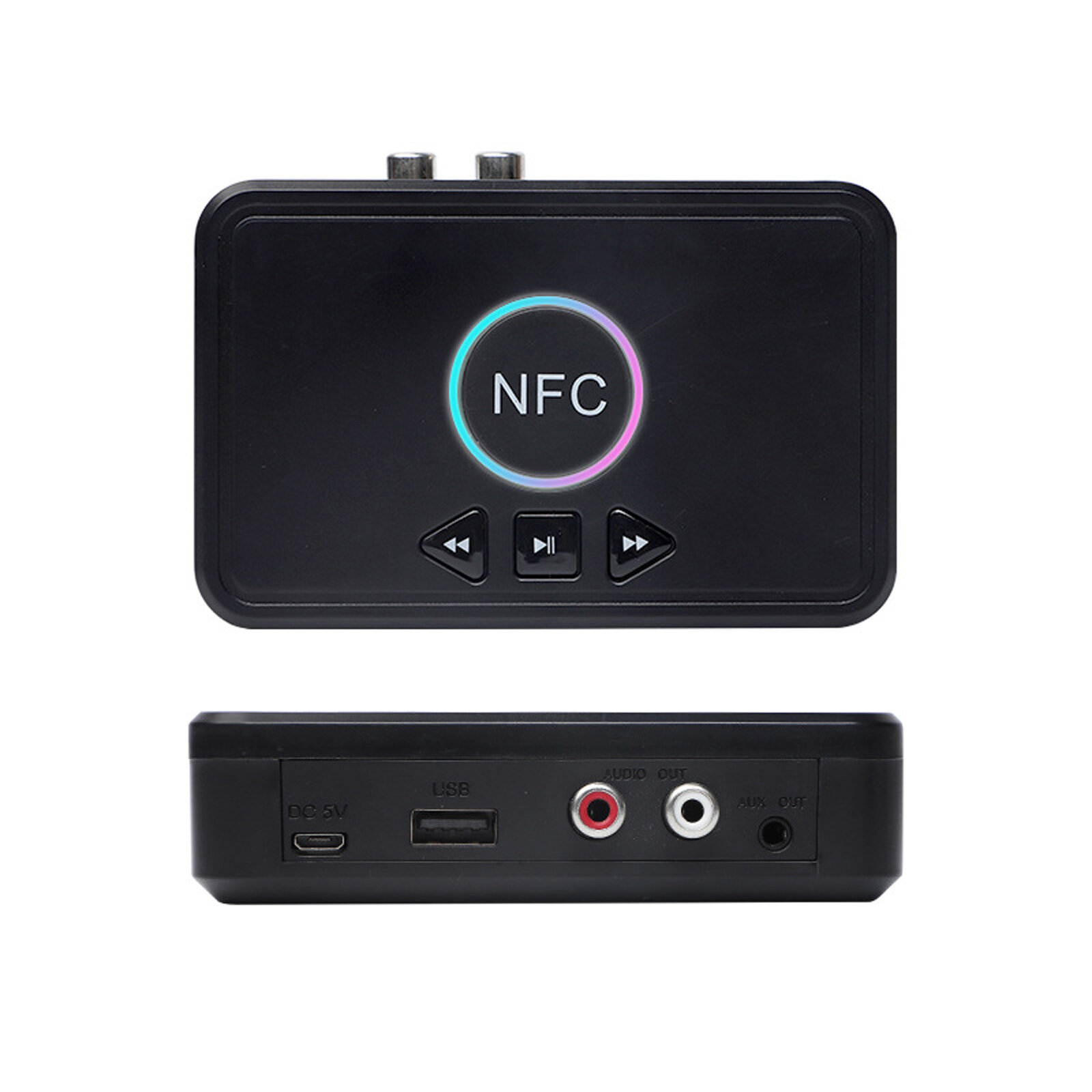 Беспроводной аудиоприемник NFC Bluetooth 5.0 с микрофоном, адаптер RCA AUX Out, воспроизведение музыки с USB-накопителя для наушников, колонок и домашней аудиосистемы.