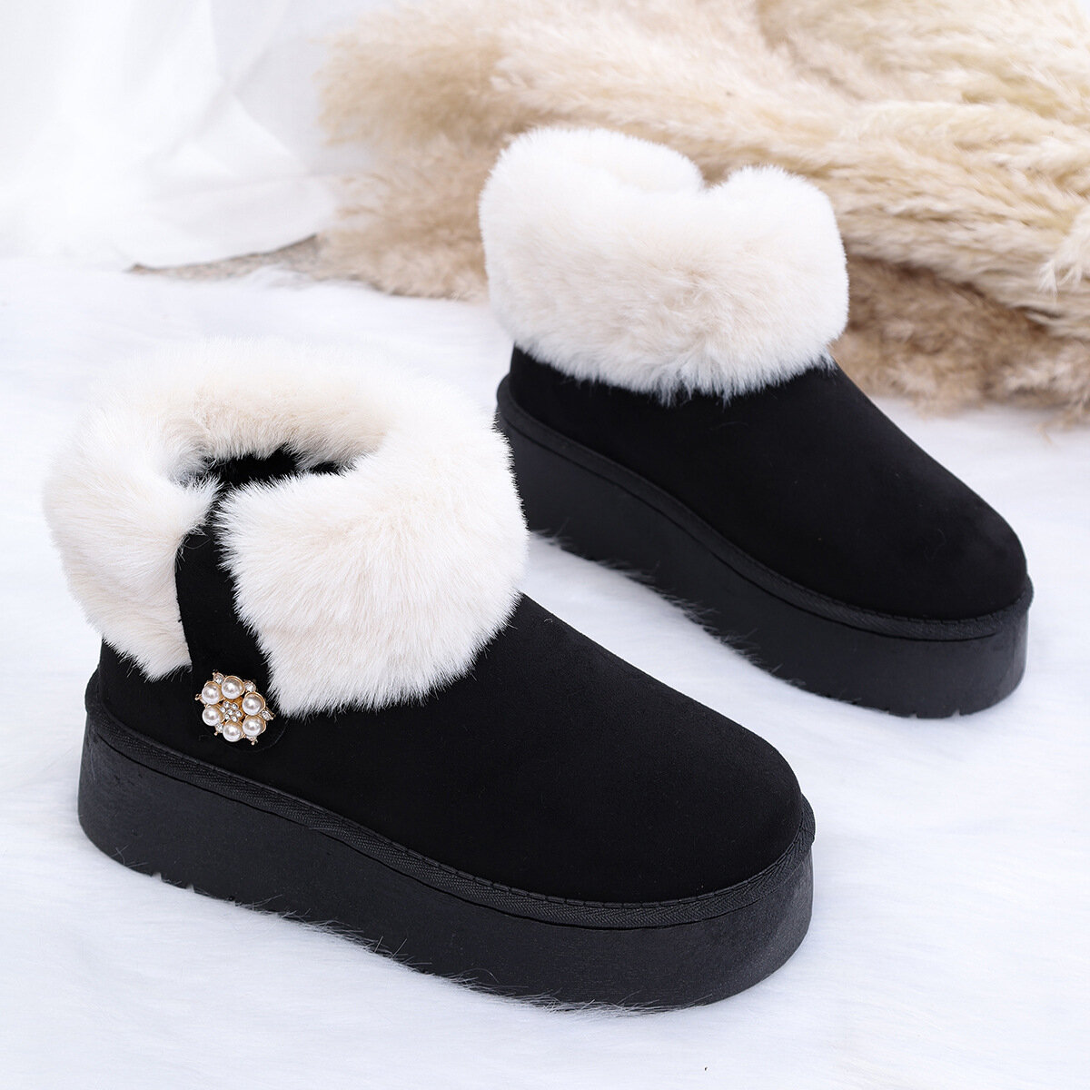 Женские зимние сапоги с мехом и толстой подошвой, зима 2025, новые ботинки из хлопка и утолщенного бархата, большие размеры