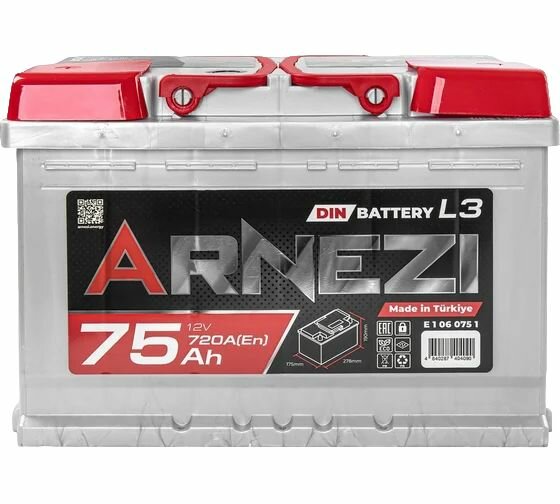 Автомобильный аккумулятор ARNEZI DIN SMF 75 А. ч 720А п. п. (278x175x190)