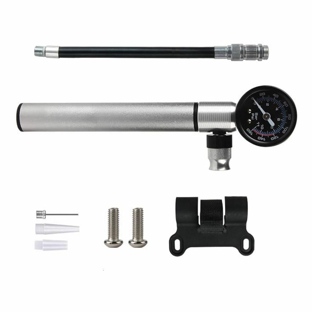 Ручной насос для велосипедных шин с манометром 160PSI, - серебро 5101Б