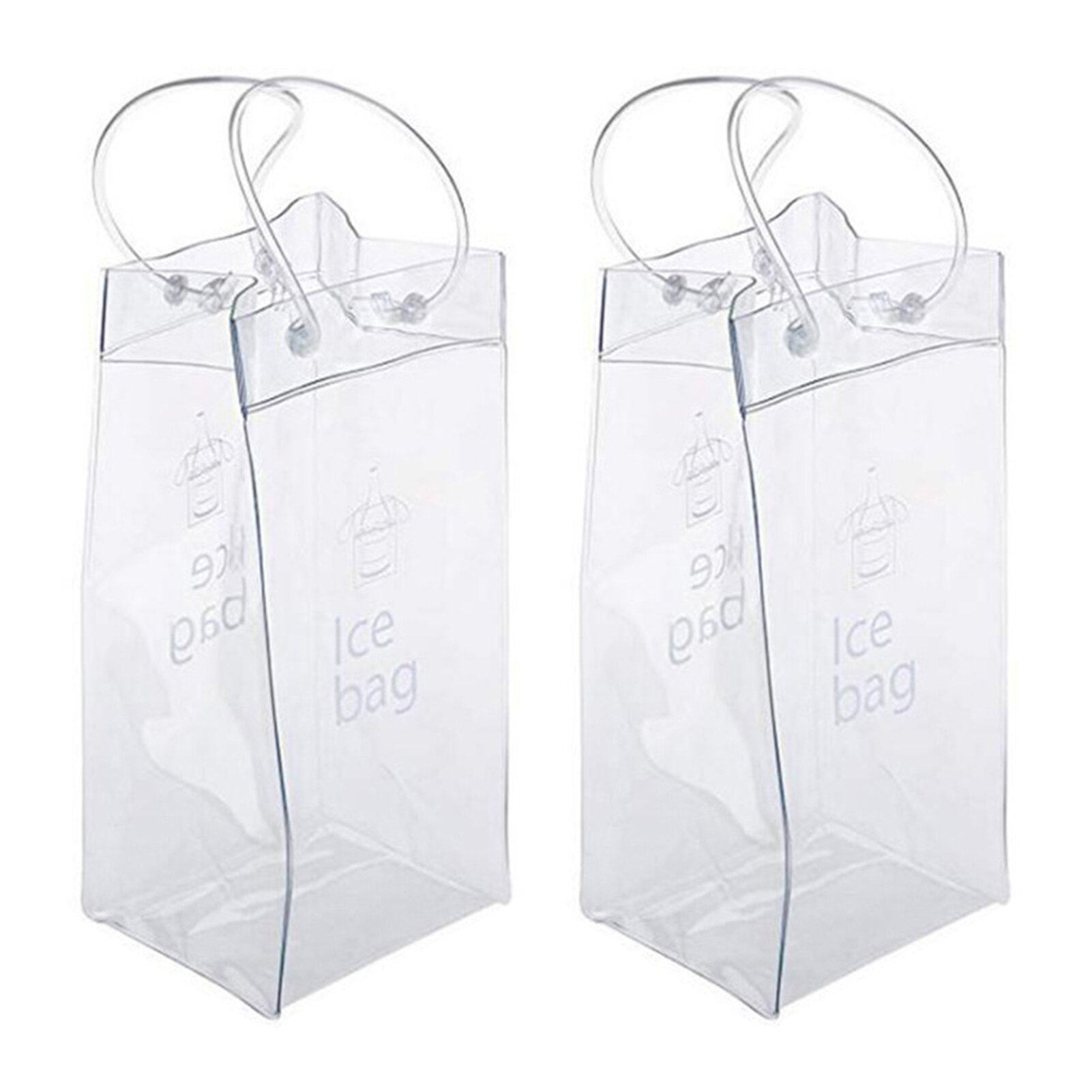 2 Pack Transparent Collapsible Ice Wine Bag Pouch 25*11*11 cm PVC Portable Cooler with Handle for Party Outdoor Champagne Cold Beer White Wine
